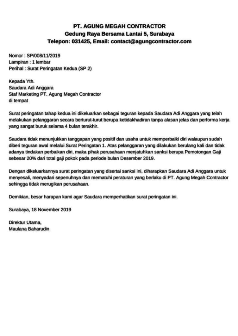 Download Contoh Surat Peringatan Karyawan Gratis - Gajihub Blog