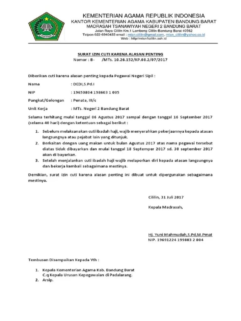 10 Contoh Surat Cuti yang bisa Didownload dan Cara Membuatnya - Gajihub ...