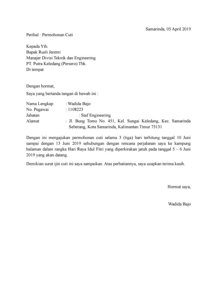 10 Contoh Surat Cuti yang bisa Didownload dan Cara Membuatnya - Gajihub ...