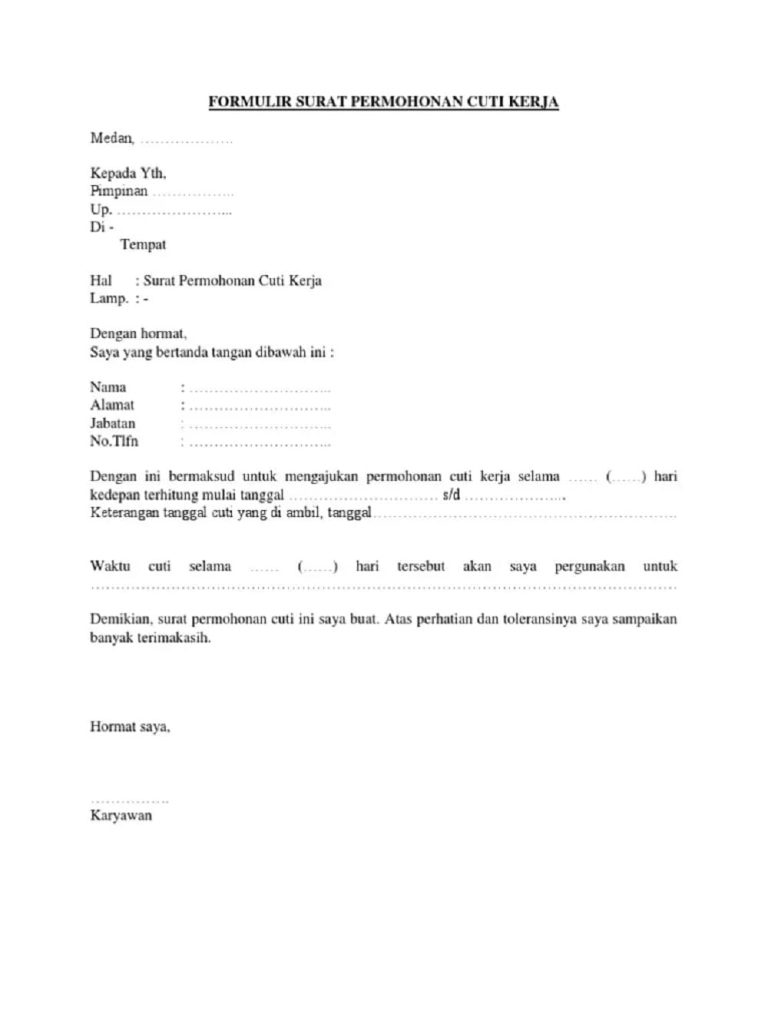 10 Contoh Surat Cuti yang bisa Didownload dan Cara Membuatnya - Gajihub ...