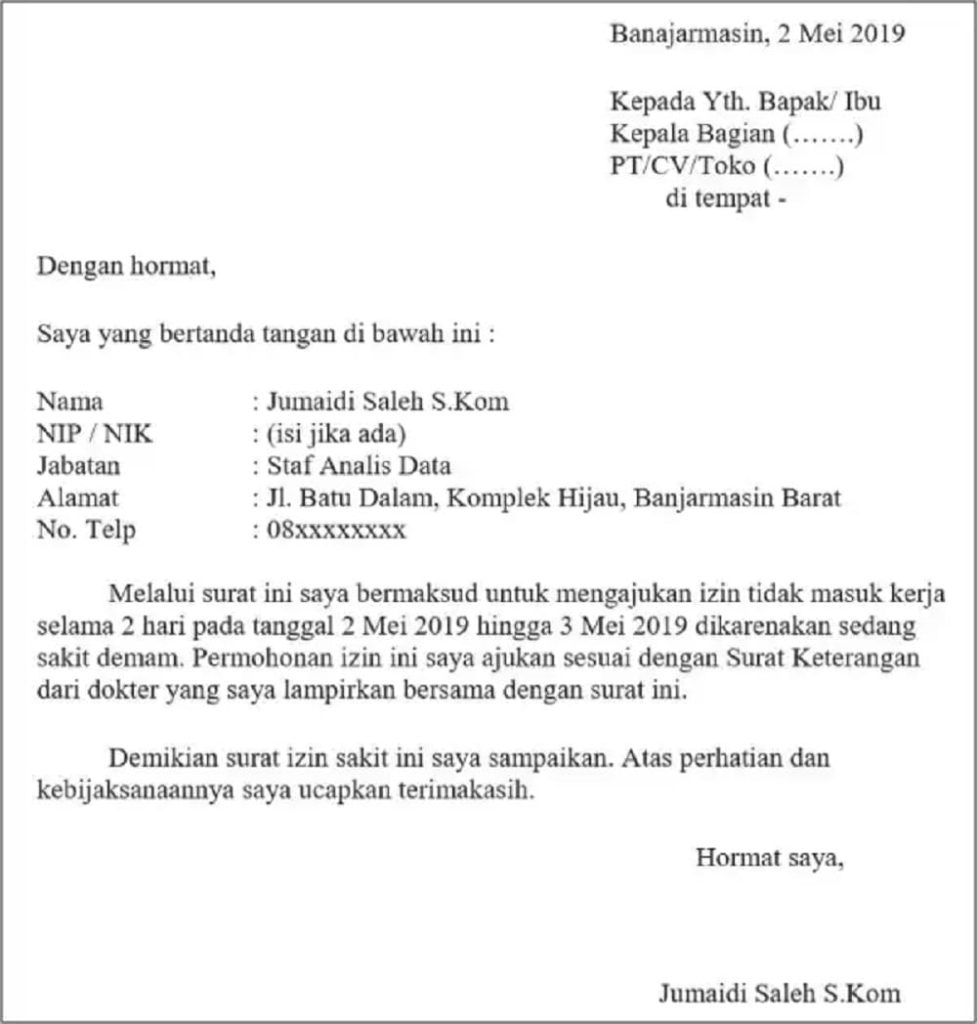10 Contoh Surat Izin Sakit Kerja dan Template Gratisnya