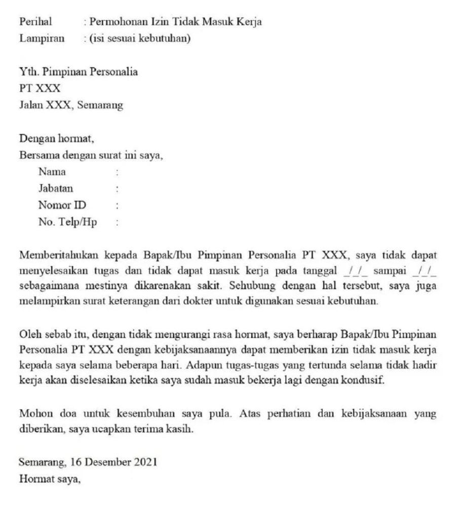 10 Contoh Surat Izin Sakit Kerja dan Template Gratisnya