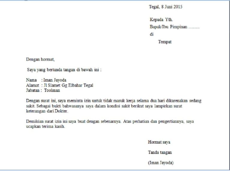 10 Contoh Surat Izin Sakit Kerja dan Template Gratisnya