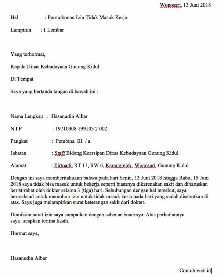 10 Contoh Surat Izin Sakit Kerja dan Template Gratisnya