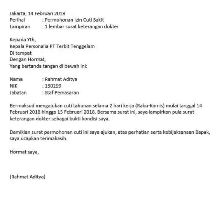 10 Contoh Surat Izin Sakit Kerja dan Template Gratisnya