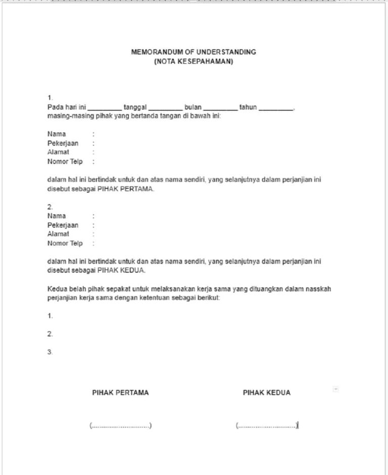 10 Contoh MoU dan Download Template Gratisnya - Gajihub Blog