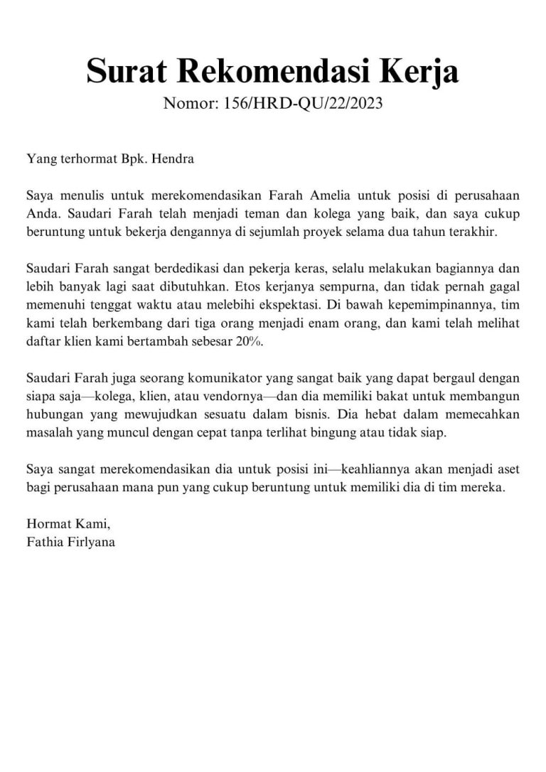 10 Contoh Surat Rekomendasi Kerja dan Template Gratisnya