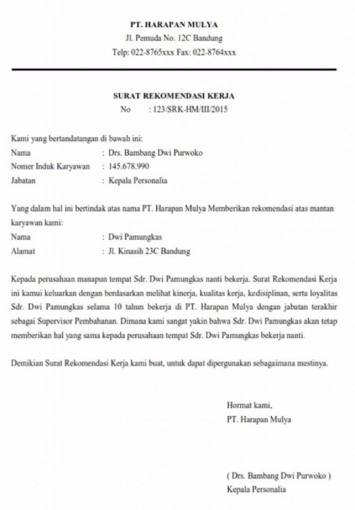 10 Contoh Surat Rekomendasi Kerja dan Template Gratisnya