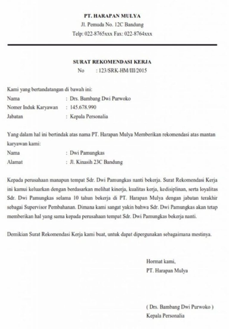 10 Contoh Surat Rekomendasi Kerja dan Template Gratisnya
