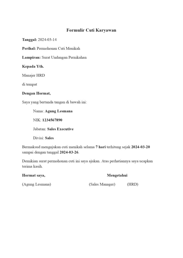 Form Cuti Karyawan: Manfaat, Contoh, dan Unduh Template Gratis