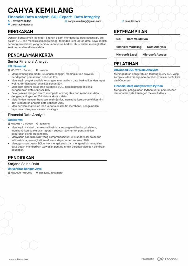 Contoh CV Data Analysis, Cara Membuat, dan Templatenya