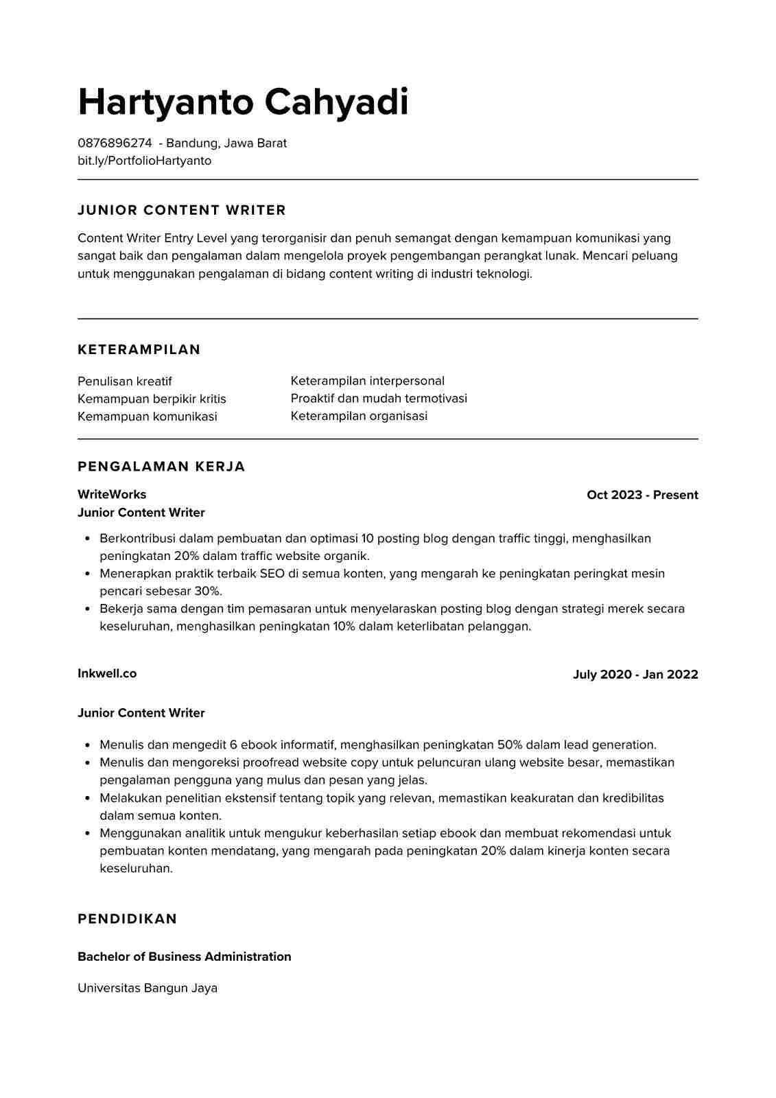 7 Contoh CV Content Writer, Template, dan Cara Membuat