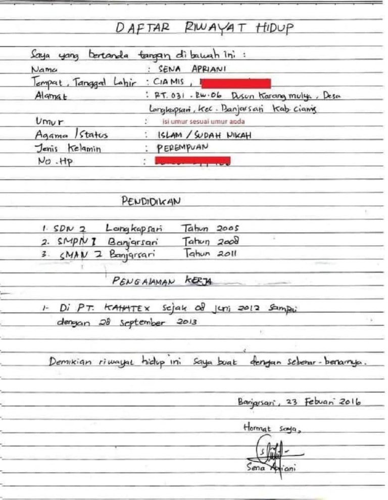 10 Contoh CV Tulis Tangan dan Cara Membuatnya