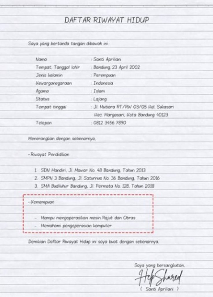 10 Contoh CV Tulis Tangan dan Cara Membuatnya