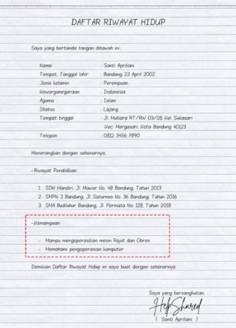 10 Contoh CV Tulis Tangan dan Cara Membuatnya