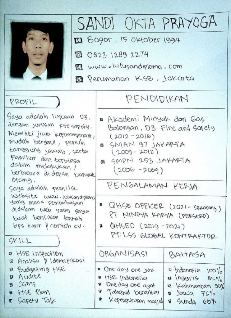 10 Contoh CV Tulis Tangan dan Cara Membuatnya