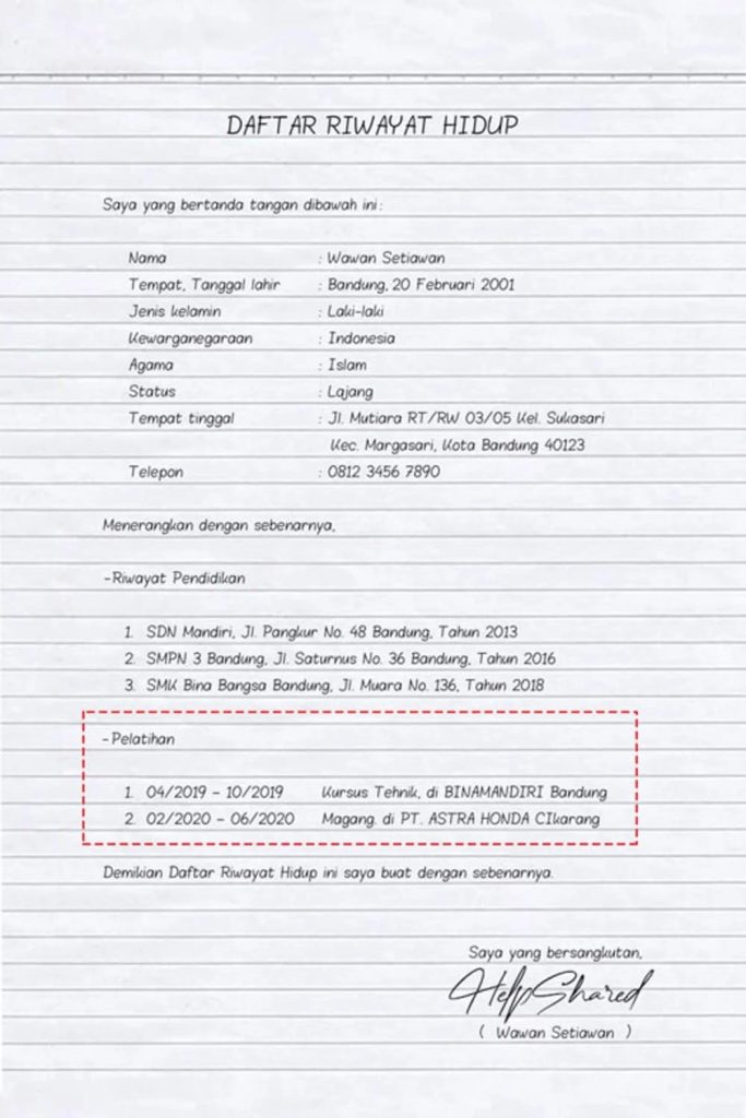 10 Contoh CV Tulis Tangan dan Cara Membuatnya