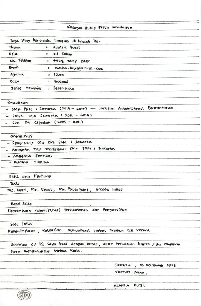 10 Contoh CV Tulis Tangan dan Cara Membuatnya