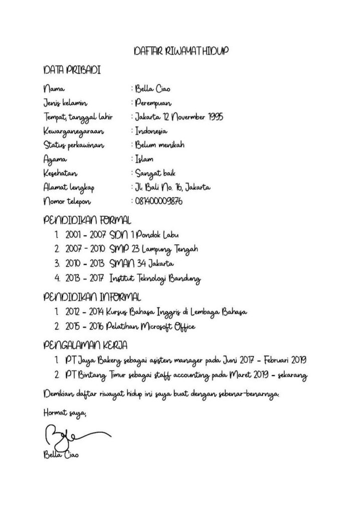 10 Contoh CV Tulis Tangan dan Cara Membuatnya