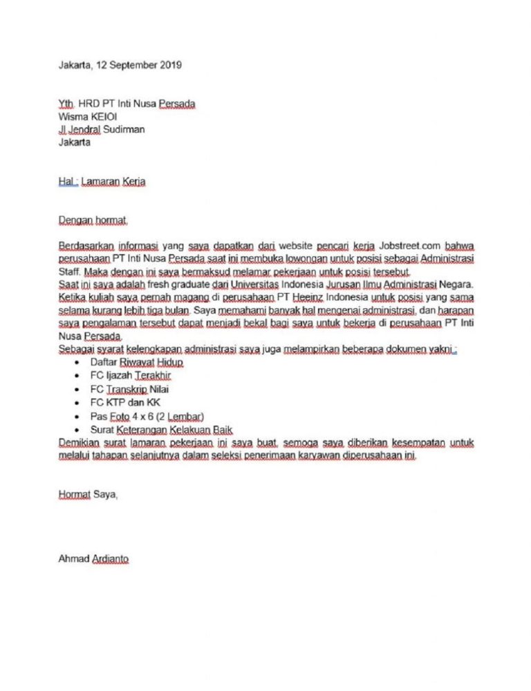 10 Contoh Surat Lamaran Kerja Word, Download di Sini