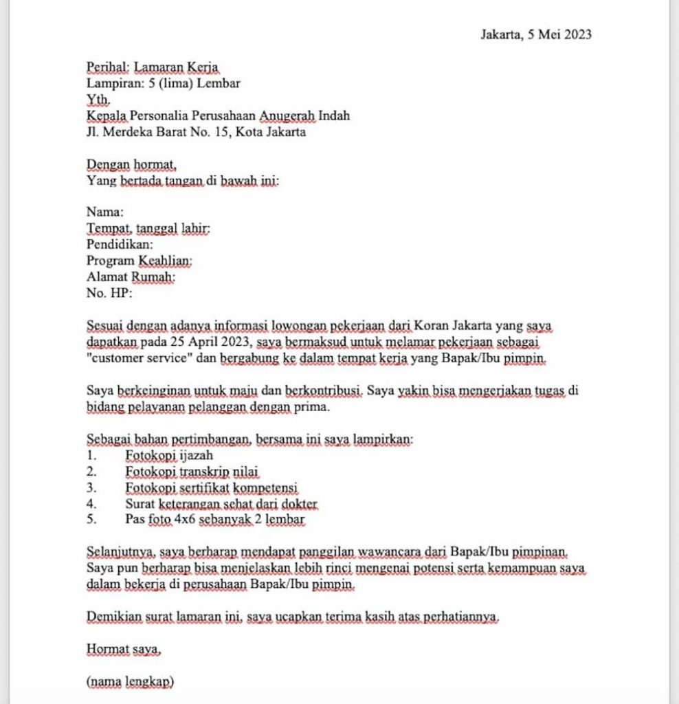 10 Contoh Surat Lamaran Kerja Word, Download di Sini