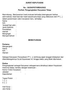 10 Contoh SK Karyawan Tetap dan Template Gratisnya