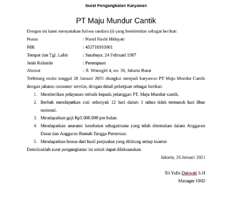 10 Contoh SK Karyawan Tetap dan Template Gratisnya