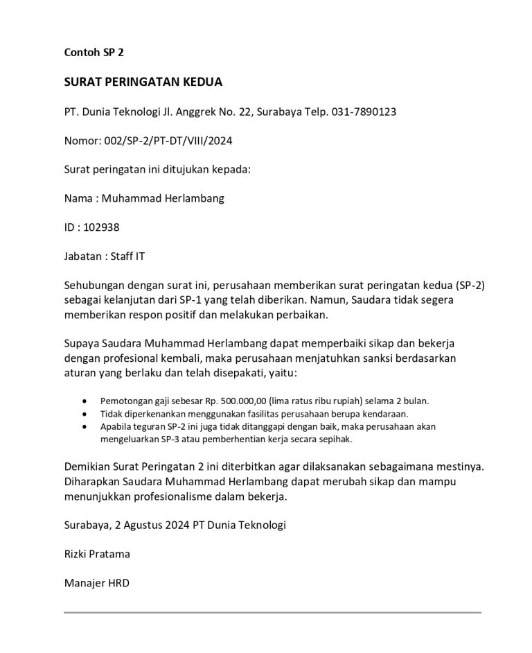 Download 10 Contoh Surat Teguran Karyawan dan Aturannya