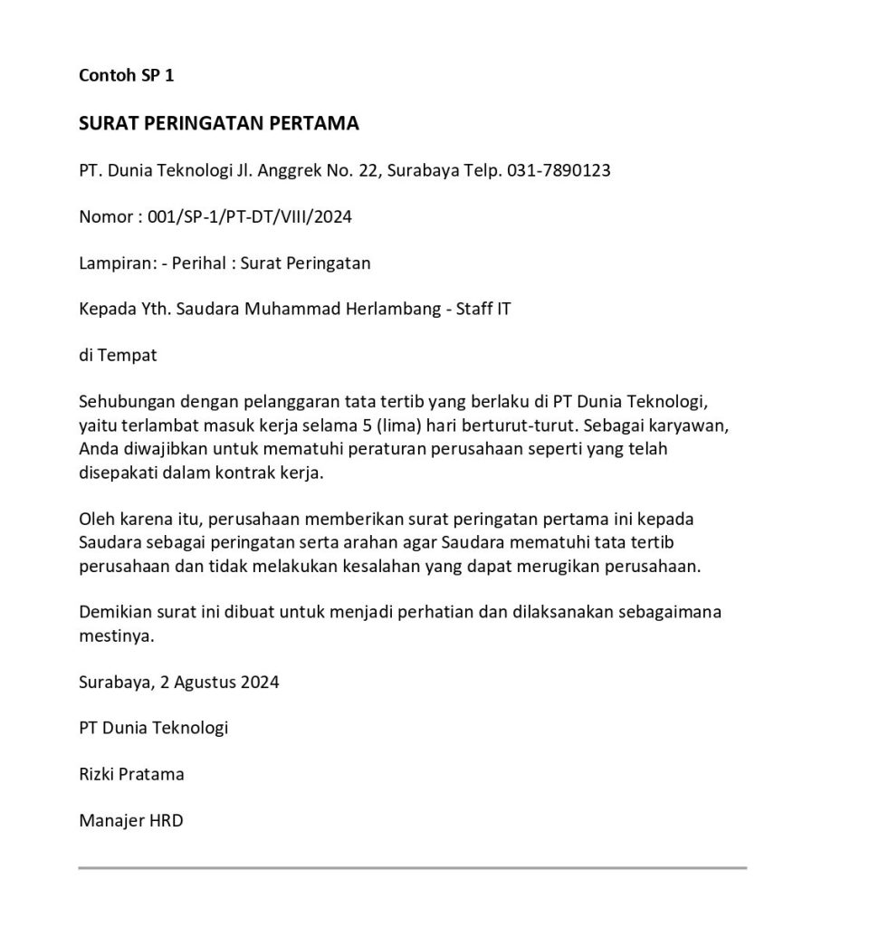 Download 10 Contoh Surat Teguran Karyawan dan Aturannya