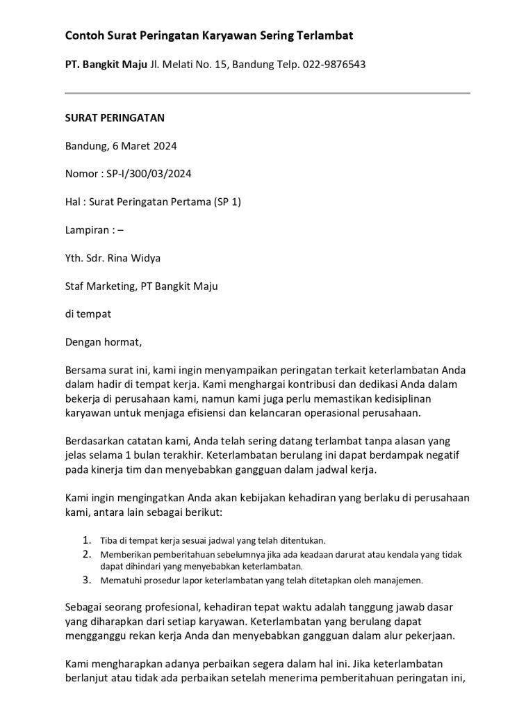 Download 10 Contoh Surat Teguran Karyawan dan Aturannya