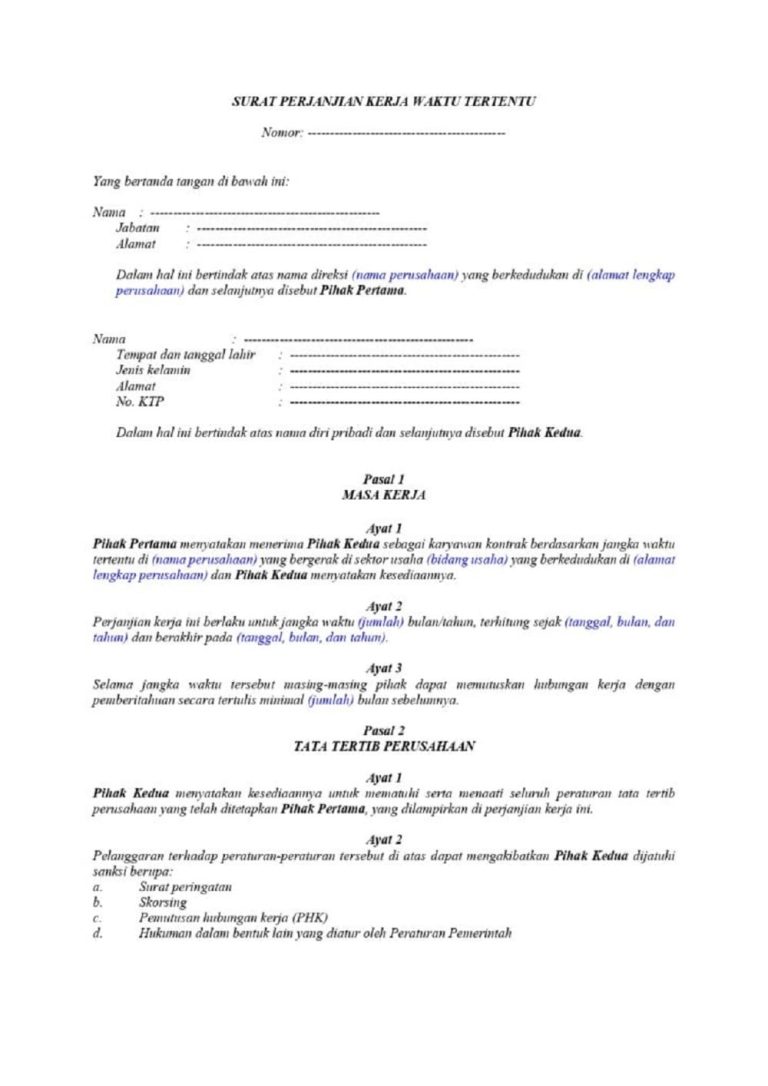 Contoh Surat Perjanjian Kerja Jenis Dan Templatenya Gajihub Blog
