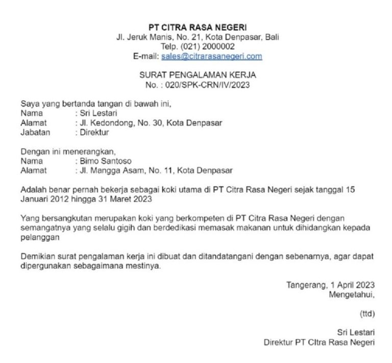 20 Contoh Surat Pengalaman Kerja dan Download Templatenya - Gajihub Blog