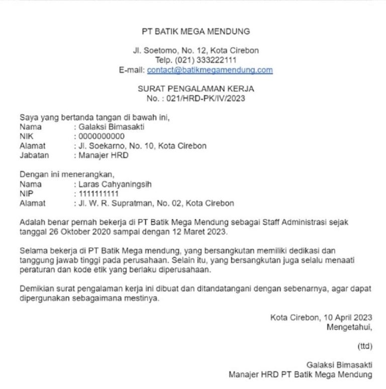 20 Contoh Surat Pengalaman Kerja dan Download Templatenya - Gajihub Blog