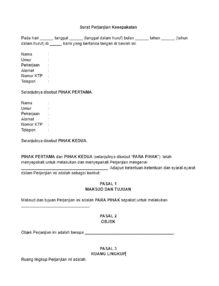 Download Surat Perjanjian Kesepakatan, Contoh dan Templatenya