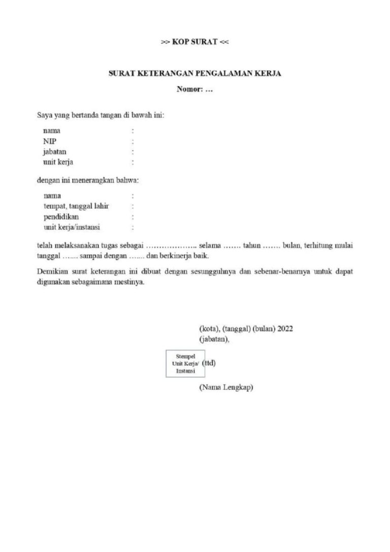 20 Contoh Surat Pengalaman Kerja dan Download Templatenya - Gajihub Blog