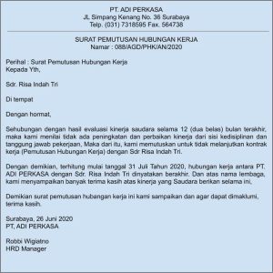 7 Contoh Surat PHK Karyawan dan Templatenya