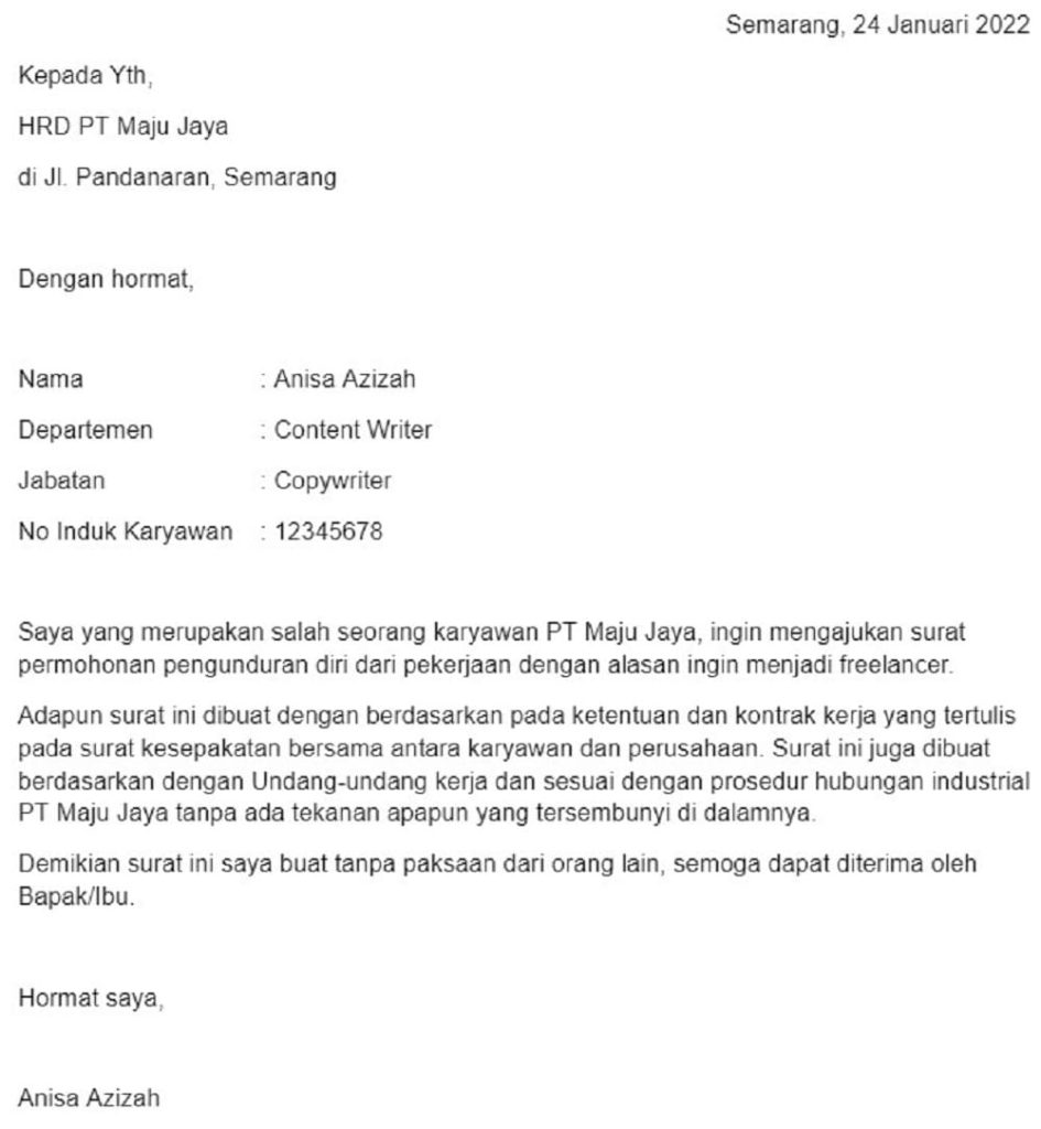 Surat Resign Pengertian Cara Membuat Dan Contohnya 