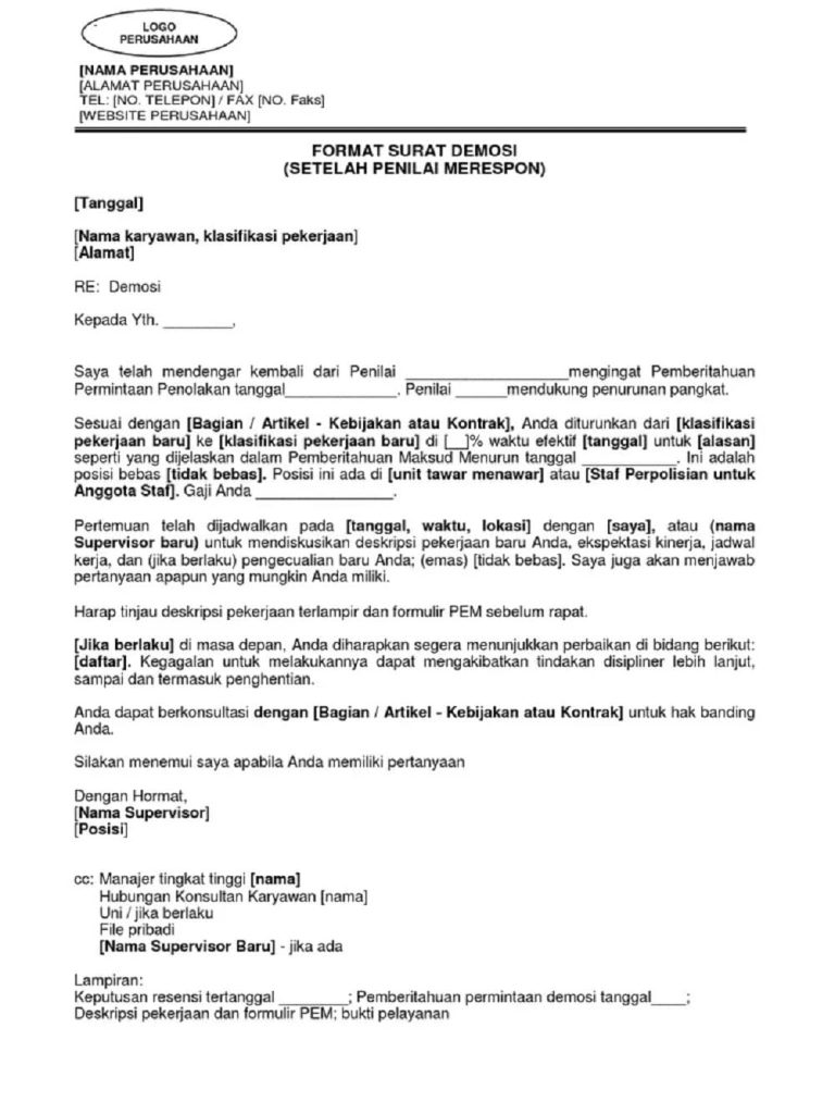 Surat Demosi Karyawan: Pengertian, Struktur dan Contohnya