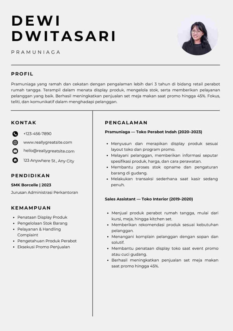 7 Contoh CV Pramuniaga, Tips Menulis, dan Templatenya - Gajihub Blog